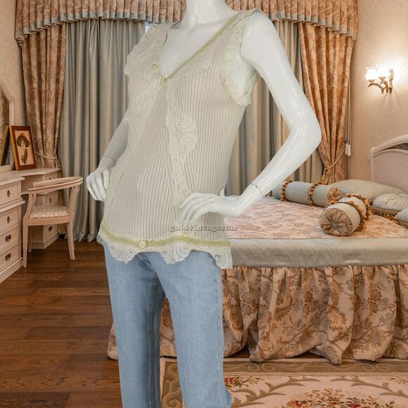 Vintage | Tops | Ivory Goth Emo Boho Lace Ribbed Tank Xs Vintage Chic ...